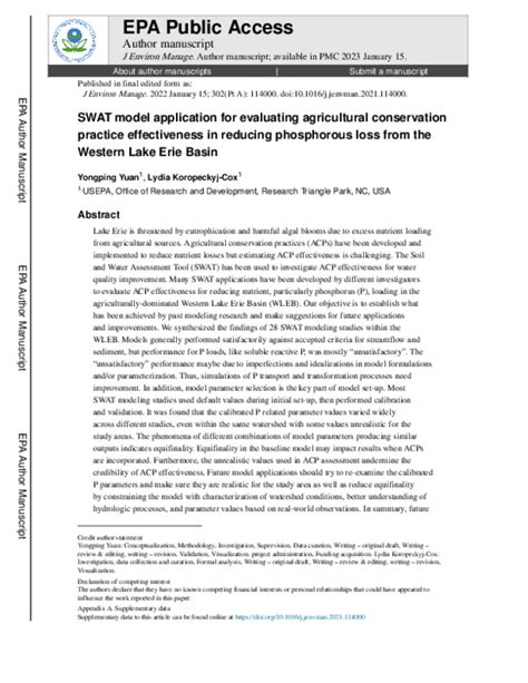 pdf swat model application for evaluating agricultural conservation