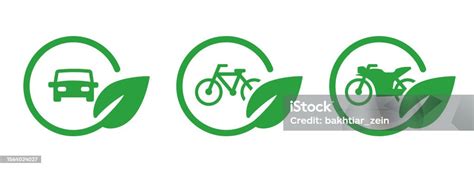 자동차 오토바이 자전거 오토바이 녹색 나뭇잎 원형 아이콘 녹색 환경 녹색 교통의 상징 0명에 대한 스톡 벡터 아트 및 기타 이미지 0명 개념 개념과 주제 Istock