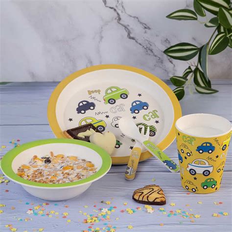 Детски бамбуков сервиз Синя кола S Ts Bg