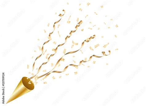 Exploding Gold Party Popper With Confetti And Streamer Vector Stock Vector Adobe Stock