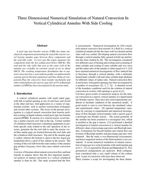 Pdf Three Dimensional Numerical Simulation Of Natural Convection In Vertical Cylindrical