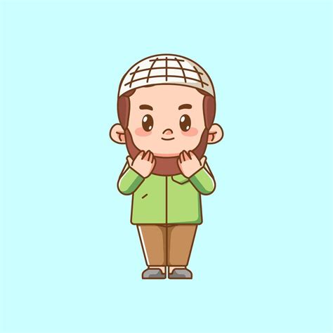 Cute Muslim Stand Pray Kawaii Chibi Character Mascot Illustration 48755334 Vector Art At Vecteezy