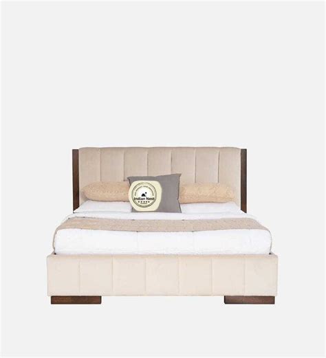 Jacklin Suede Fabric King Size Bed In Cream Colour Indian Nest