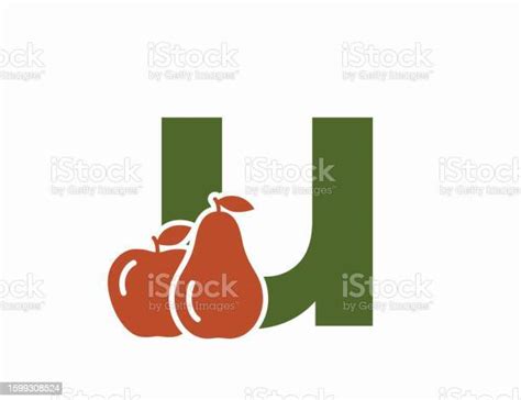 Lettre Minuscule U Avec Pomme Et Poire Symbole Du Logo De Lalphabet Des