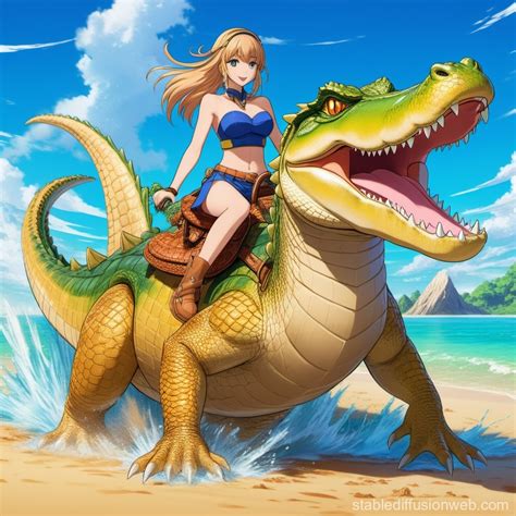 Female Sand Elemental Wrestling An Alligator And Pinning It To The