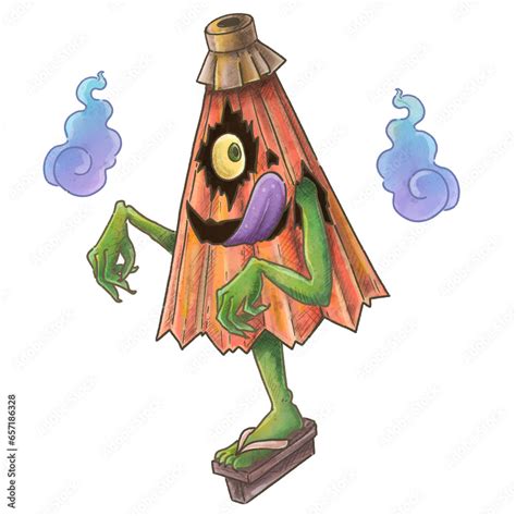 Kasa Obake Cartoon Drawing A Playful And Mysterious Illustration Of