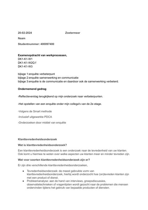 Verbeterplan Samenwerking Verbeteren Verbeterplan Stuvia Nl