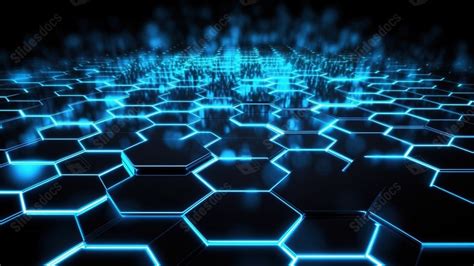 An Abstract Blue Scene With Hexagons And Squares In It Powerpoint Background For Free Download