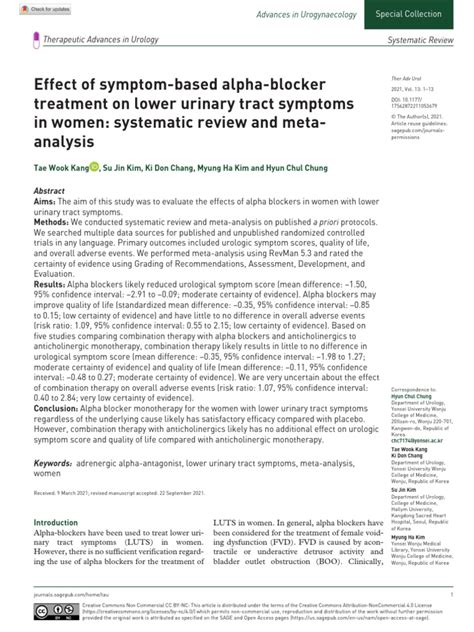 Kang Et Al 2021 Effect Of Symptom Based Alpha Blocker Treatment On Lower Urinary Tract Symptoms