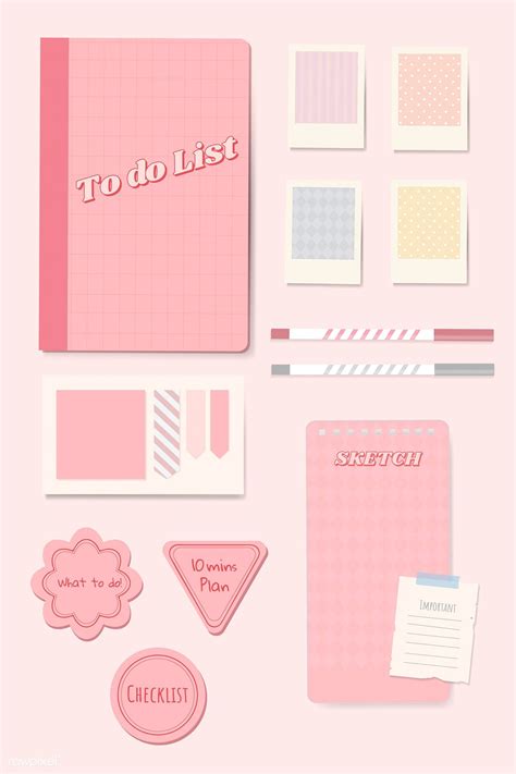 Pink Stationery Planner Set Vector