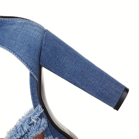 Womens Denim Platform High Heels Fashionable Peep Toe Ankle Strap
