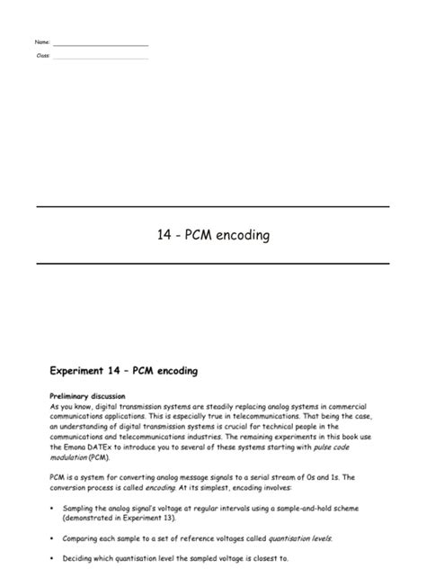 Emona Volume 1 Experiment Pcm Coding Pdf Electricity Electronics