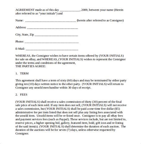 FREE Consignment Contract Templates In PDF MS Word Google Docs