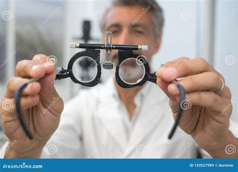 Someone About To Test Glasses With Optician Stock Image Image Of Lens