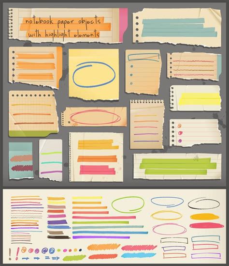 Notebook Paper Objects With Highlight Elements 13769032 Vector Art At