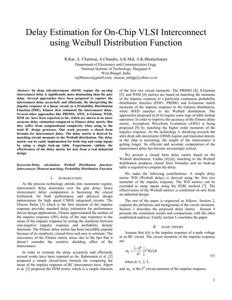 Pdf Delay Estimation For On Chip Vlsi Interconnect Using Weibull Distribution Function