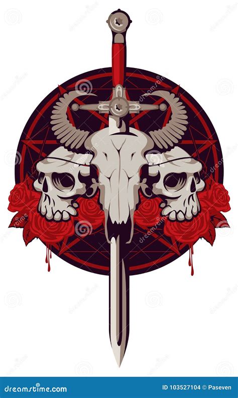 Skulls Sword Frame Vector Illustration 42842458