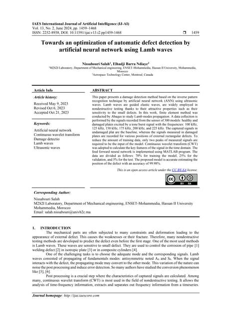 Towards An Optimization Of Automatic Defect Detection By Artificial Neural Network Using Lamb