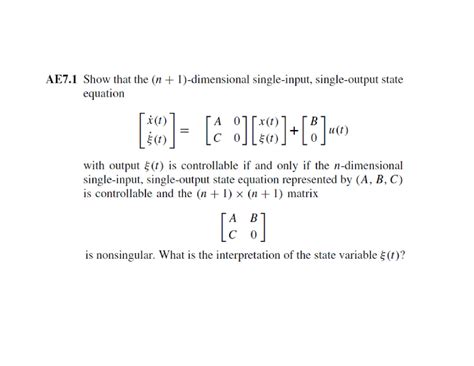 Solved Show That The N 1 Dimensional Single Input Chegg