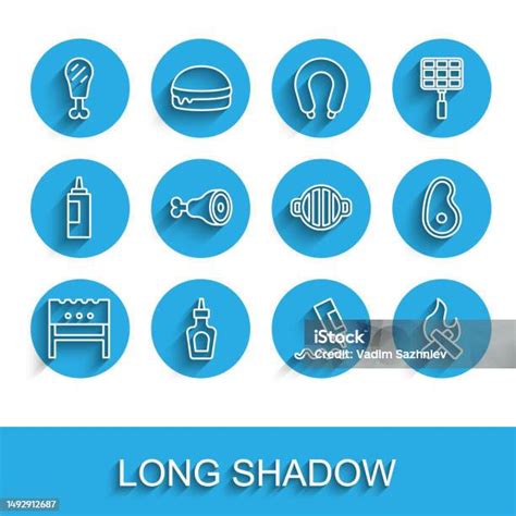 세트 라인 바베큐 화로 소스 병 닭 다리 캠프 파이어 스테이크 고기 및 바베큐 그릴 아이콘 벡터 강철에 대한 스톡 벡터 아트 및 기타 이미지 Istock