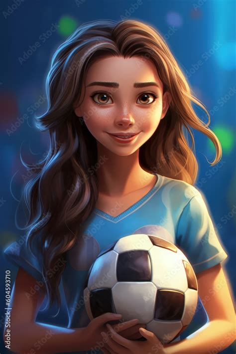 3d Cartoon Character In Pixar Style Cute Stunning Girl Soccer Player