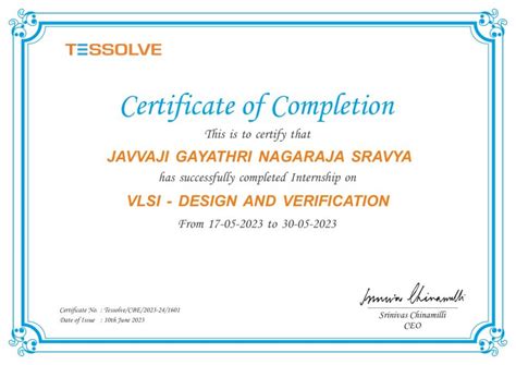 Successful Internship On Verilog At Tessolve Gayathri Javvaji Posted
