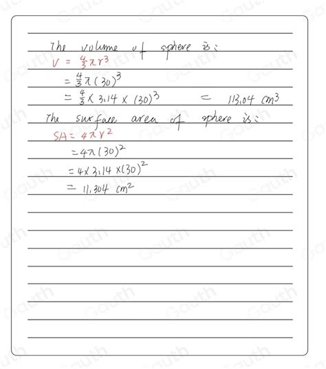 Solved Determine The Volume And Surface Area Of A Sphere With A A