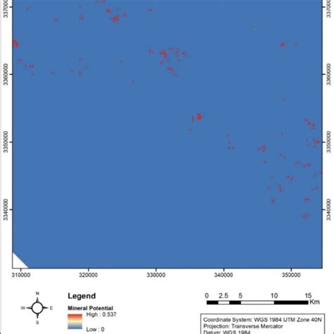 Mineral Potential Map Generated With Fuzzy Logic Gamma 075