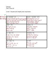MPM2D Unit 2 Quiz 1 Pdf MPM2D Unit 2 Quiz 1 Level 1 Expand And