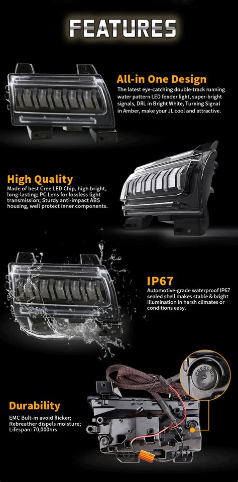 Smoked Jeep JL Switchback Led Turn Signal Sequential 2018 2019 2020