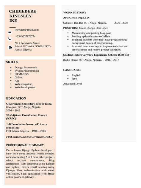 Chidiebere Resume Django Pdf
