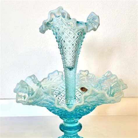 Blue Opalescent Vase Etsy