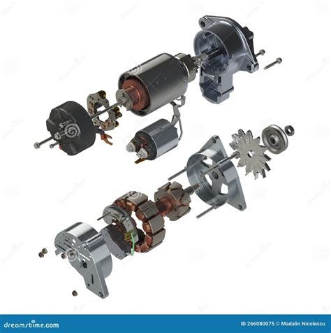 Car Starter And Alternator In Exploded View 3d Illustration Isolated On White Background Stock