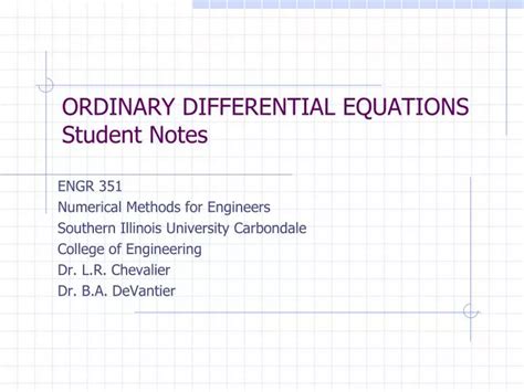 PPT ORDINARY DIFFERENTIAL EQUATIONS Student Notes PowerPoint Presentation ID