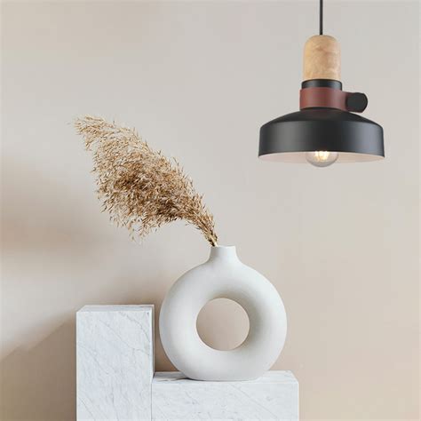 Lámpara colgante campana metal negro madera Ø cm IX Fivisa