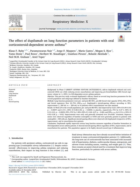 Pdf The Effect Of Dupilumab On Lung Function Parameters In Patients With Oral Corticosteroid