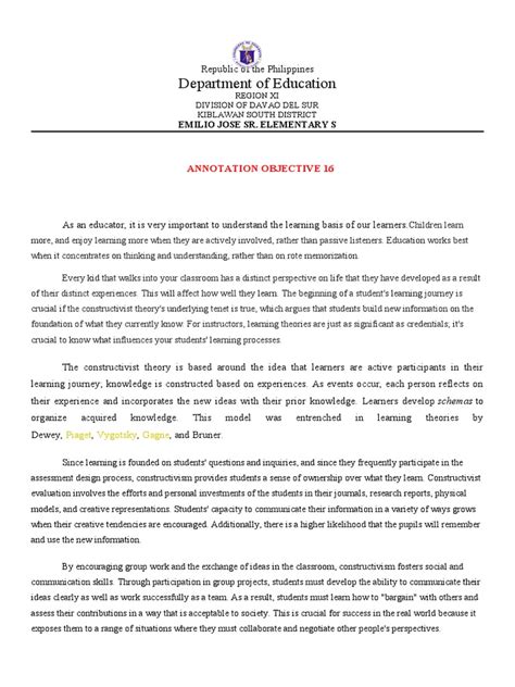 Annotation Kra 4 Objective 16 Pdf Constructivism Philosophy Of