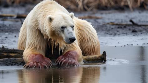 Premium Ai Image Emaciated Polar Bear On Melting Ice Highlighting The