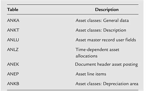 The Following Is An Important Sap Table For Fi Assets