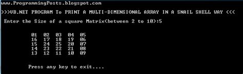 Vbnet Program To Print Matrix In A Snail Shell Way Programming Posts