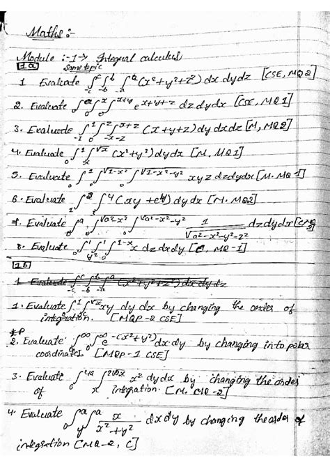 Maths Vtu Imp Questions Which Can Help To Pass In Vtu External Exm Maths Module Y Integual