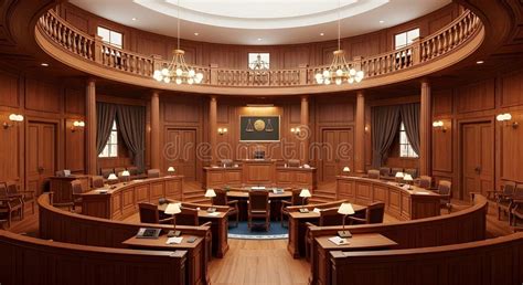 Elegant Wooden Courtroom Interior With Circular Architectural Layout