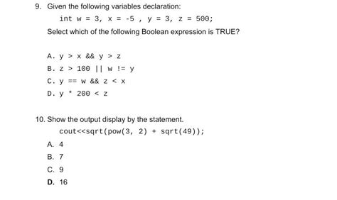 solved 9 given the following variables declaration int