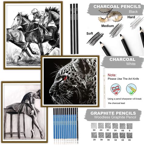 Kalour 33 Pieces Sketching Pencils Set With Charcoal Sharpener Eraser