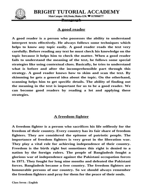 Paragraph Tutorial Pdf