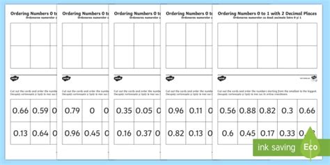 Ordering Decimal Numbers 0 To 1 With 2 Decimal Places Activity