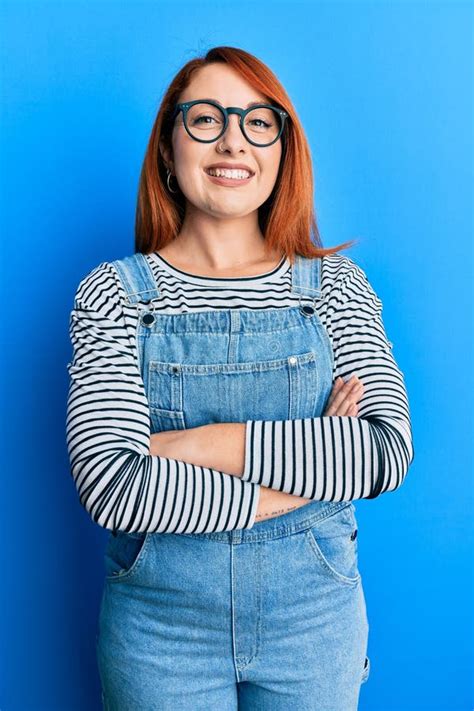 Beautiful Redhead Woman Wearing Casual Clothes And Glasses Happy Face