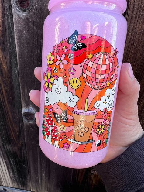 16 Oz Light Pink Glitter Iced Coffee Glass Beer Can Glass Iced