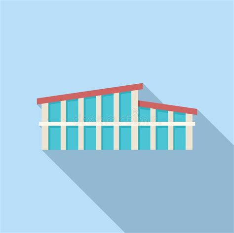 Modern Minimalist Building Casting Long Shadow On Blue Background Stock