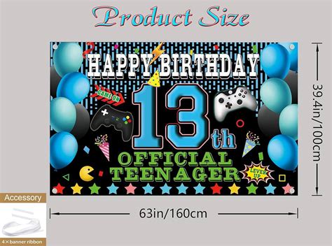 13th Video Game Happy Birthday Decorations Backdrop Banner 13th